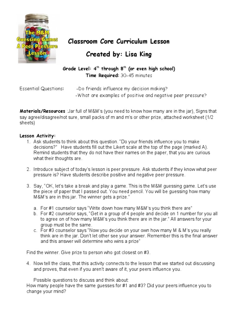 MM Peer Pressure Guessing Game | PDF | Career & Growth | Wellness