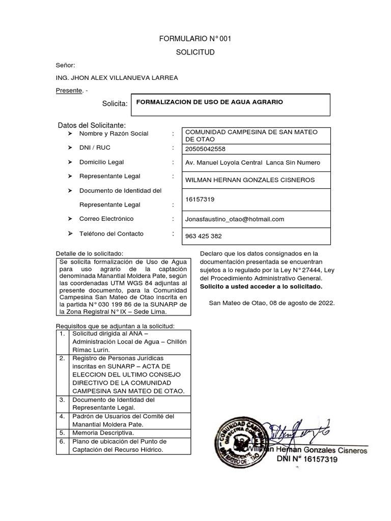 Formulario #001 | PDF