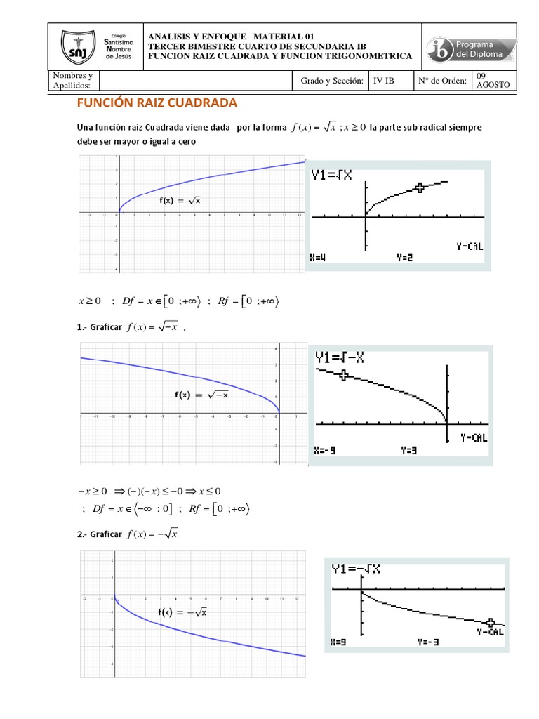 Mat 1 - Ib-IV - Funcion Raiz Cuadrada y Trigonometrica III Bimestre | PDF | Pendiente | Ecuaciones