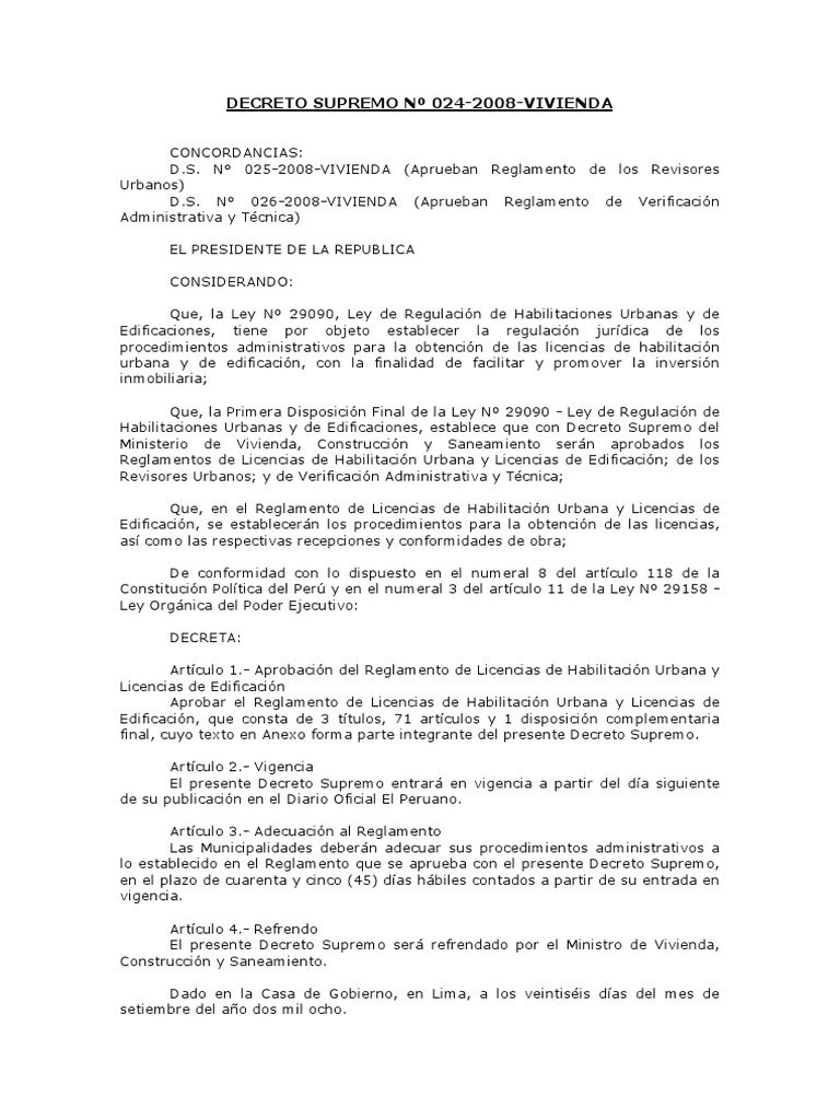 Decreto Supremo 024 2008 Reglamento | PDF | Regulación | Planificación ... Decreto Supremo 024 2008 Reglamento | PDF | Regulación | Planificación ...