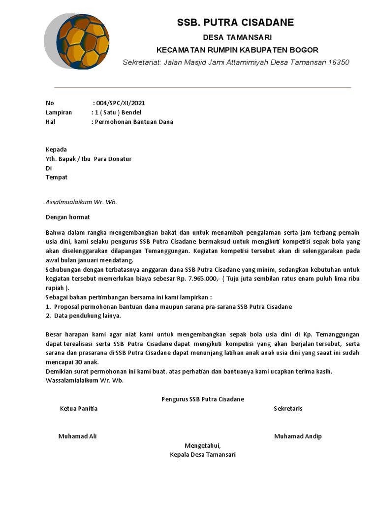 Proposal SSB Putra Cisadane | PDF