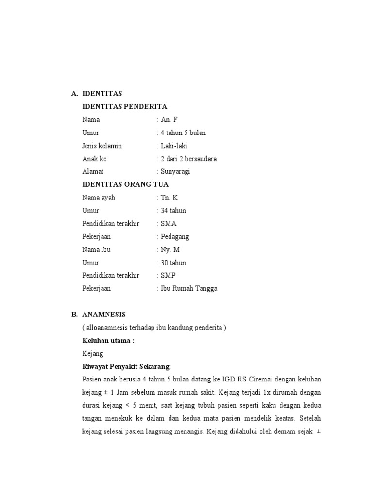 Kejang Demam pada Anak Usia 4 Tahun | PDF | Kesehatan Holistik