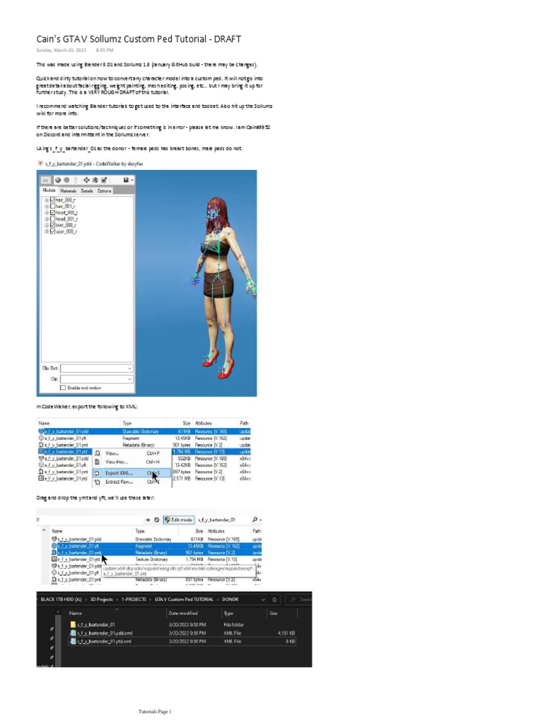 Cains GTA V Sollumz Custom Ped Tutorial - DRAFT | PDF | Shader | Blender (Software)