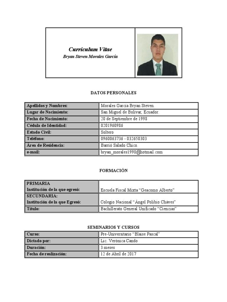 Curriculum Vitae de Bryan Morales García | PDF