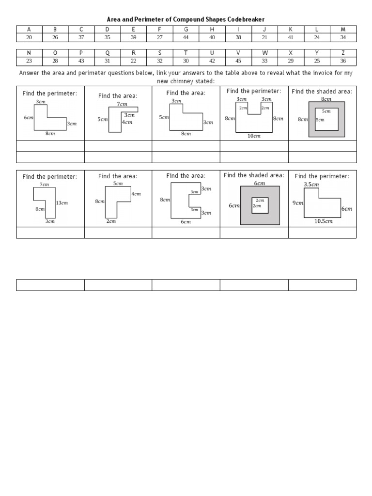 Area and Perimeter Codebreaker Worksheet | PDF | Teaching Methods & Materials