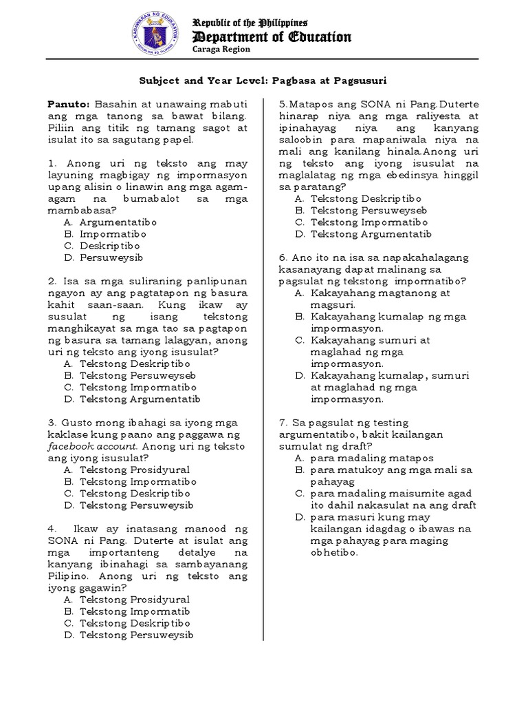 Nat Reviewer Pagbasa at Pagsusuri Final | PDF