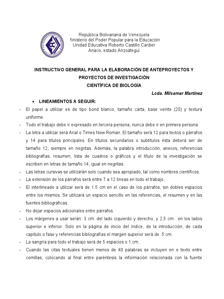 Guía Instrutiva para Proyectos de Investigación Roberto Castillo ...