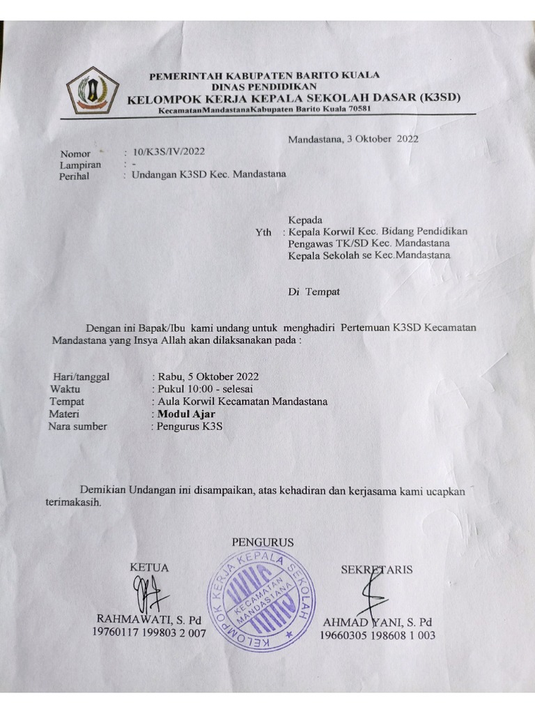 Undangan K3S Oktober | PDF