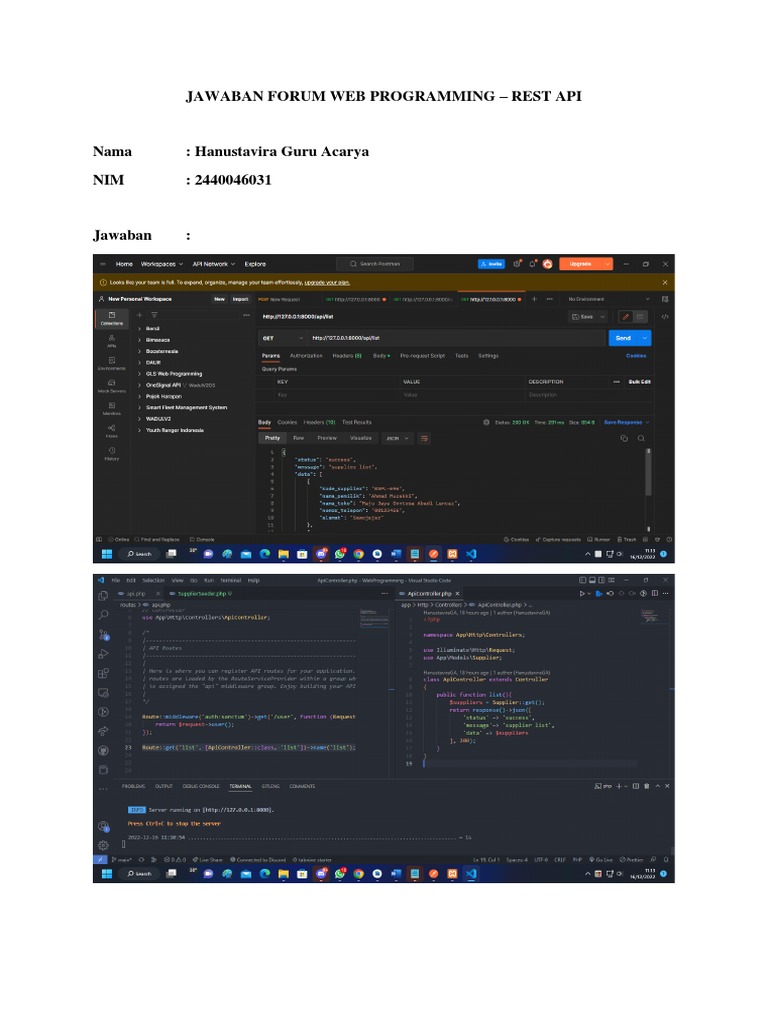 Hanustavira Guru Acarya - JAWABAN FORUM WEB PROGRAMMING REST API | PDF