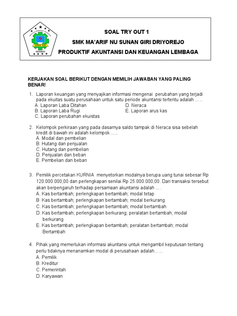 Soal Try Out 1 Akl | PDF