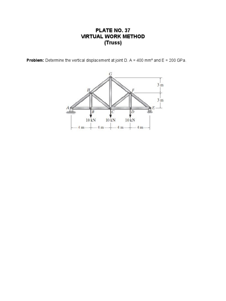 Plate No. 37 Virtual Work Method (Truss) : Problem: Determine The Vertical Displacement at Joint ...