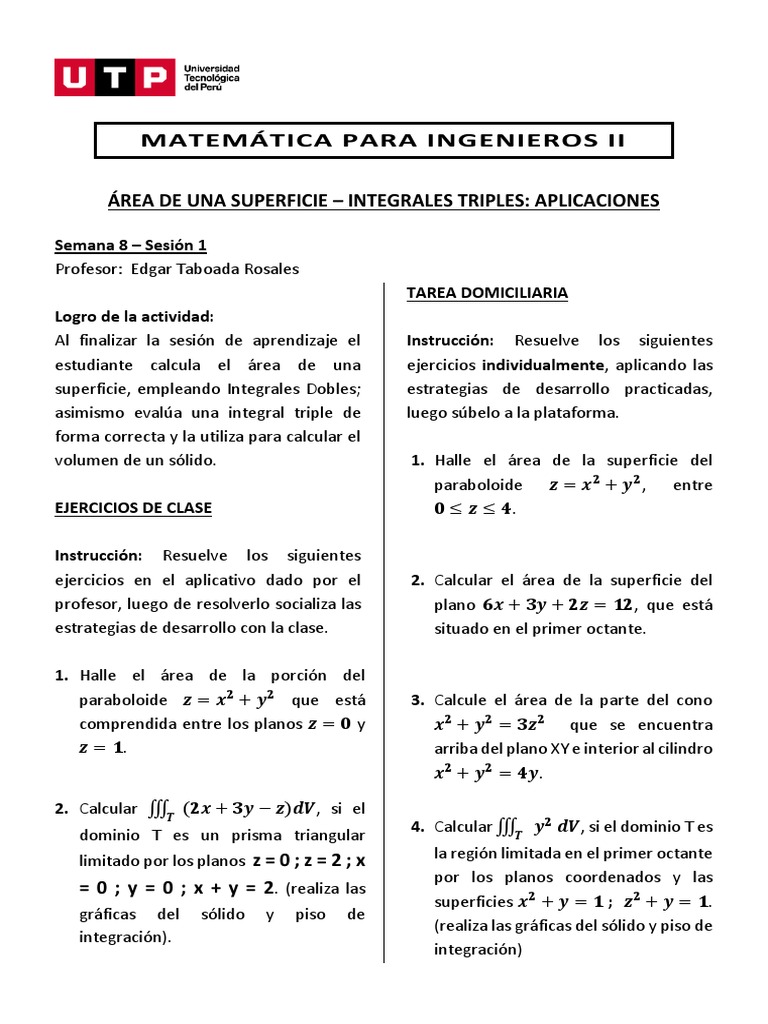 s8.s1 - Tarea Area de Superficies. Integrales Triples | PDF