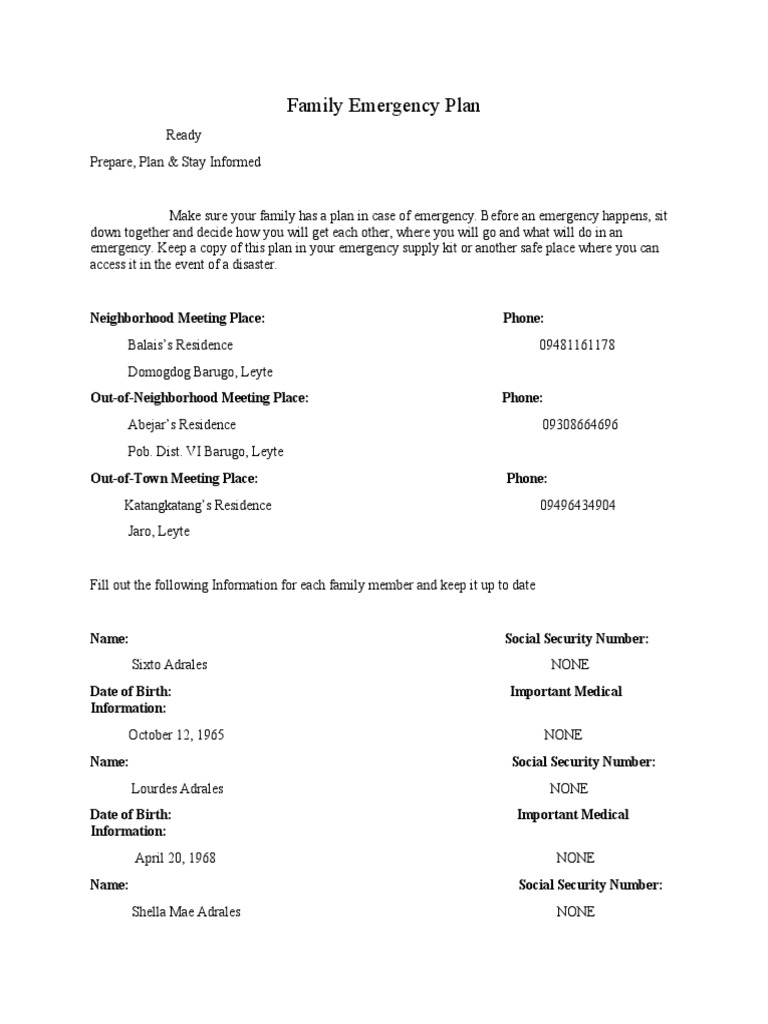 Family Emergency Plan | PDF | Emergency Management | Telecommunications