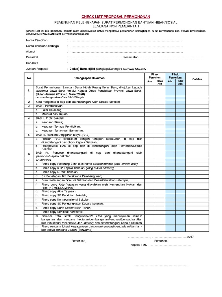 Cheklist - Sistematika Proposal Dan Kelengkapan Pencairan Perubahan | PDF