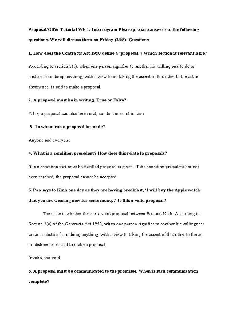Tutorial 1 - Proposal | PDF | Offer And Acceptance | Justice