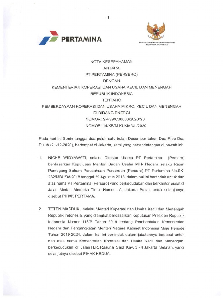 2020 Mou Pertamina | PDF