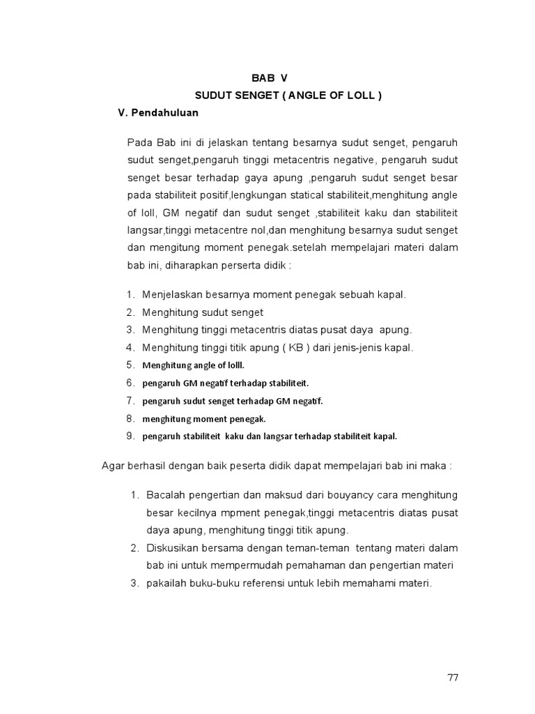 BAB V ANGLE of LOLL (GM Negatif Dan Sudut Senget) | PDF
