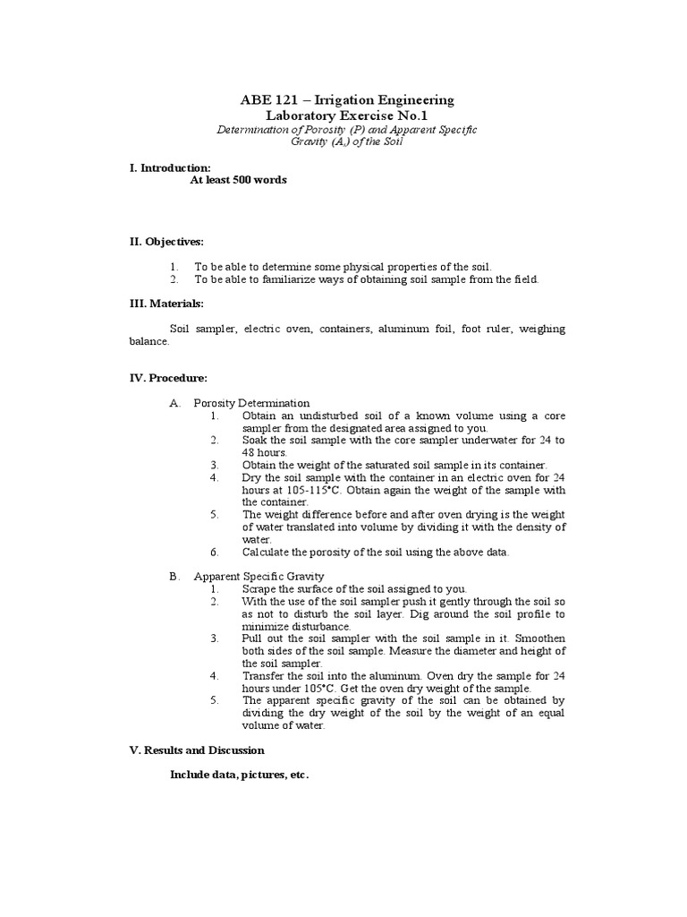 ABE 121 Lab 1 Determination of Porosity and As of Soils | Download Free PDF | Soil | Density