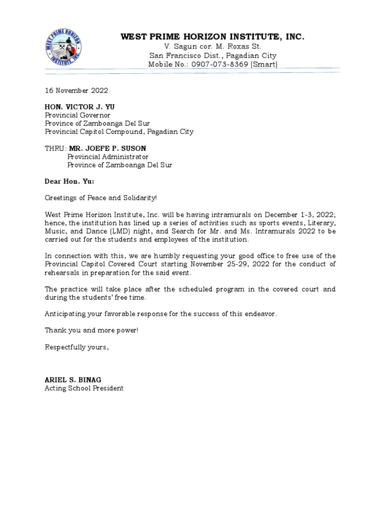 Letter For Rehearsals | PDF