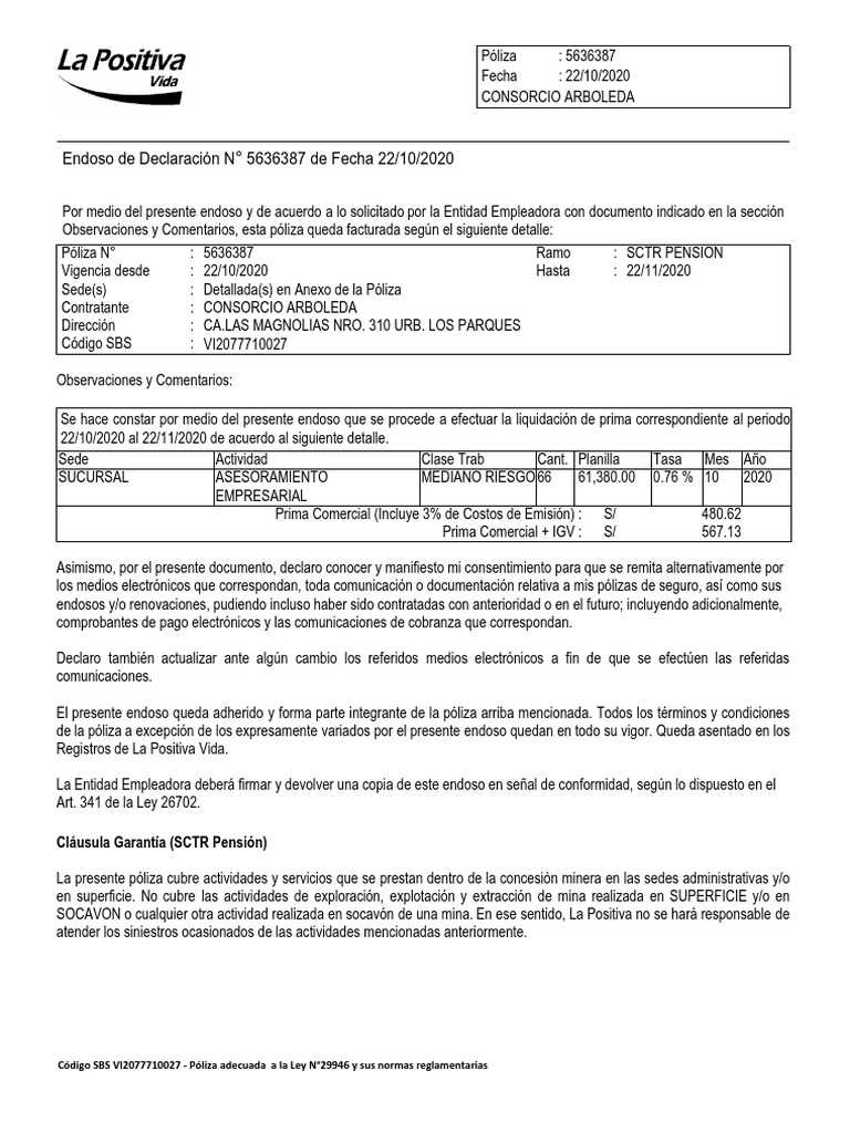 Poliza SCTR | PDF | Póliza de seguros | Seguro