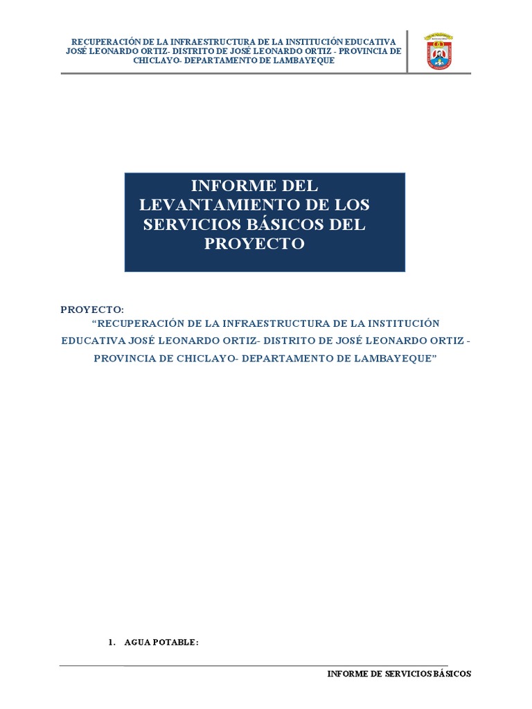 Informe de Factibilidad y Levantamiento de Los Servicios Básicos | PDF | Salón de clases