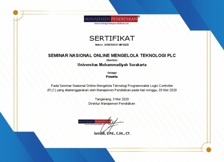 Sertifikat Seminar Nasional | PDF
