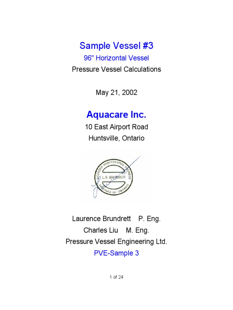 Sample Vessel 3 96 Horizontal Vessel Pre | PDF | Pressure | Civil ...