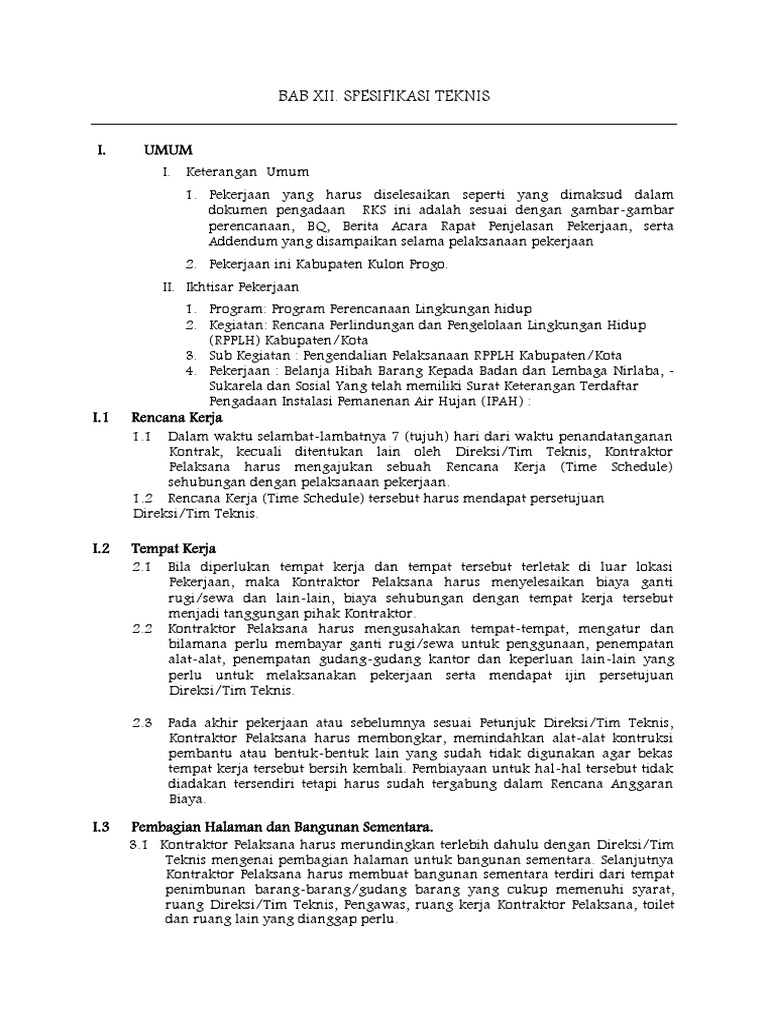Contoh Spesifikasi Teknis Proyek | PDF