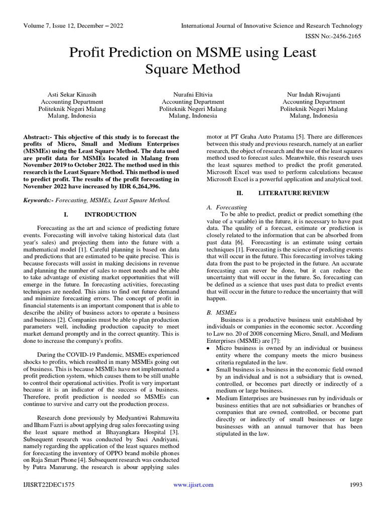 Profit Prediction On MSME Using Least Square Method | PDF | Forecasting | Least Squares