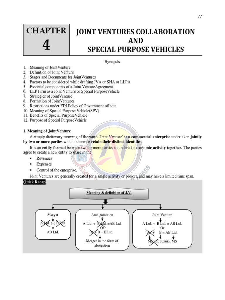 Chapter - 4 JV & SPV (L) (AV Final) - (75-102) | PDF | Joint Venture ...