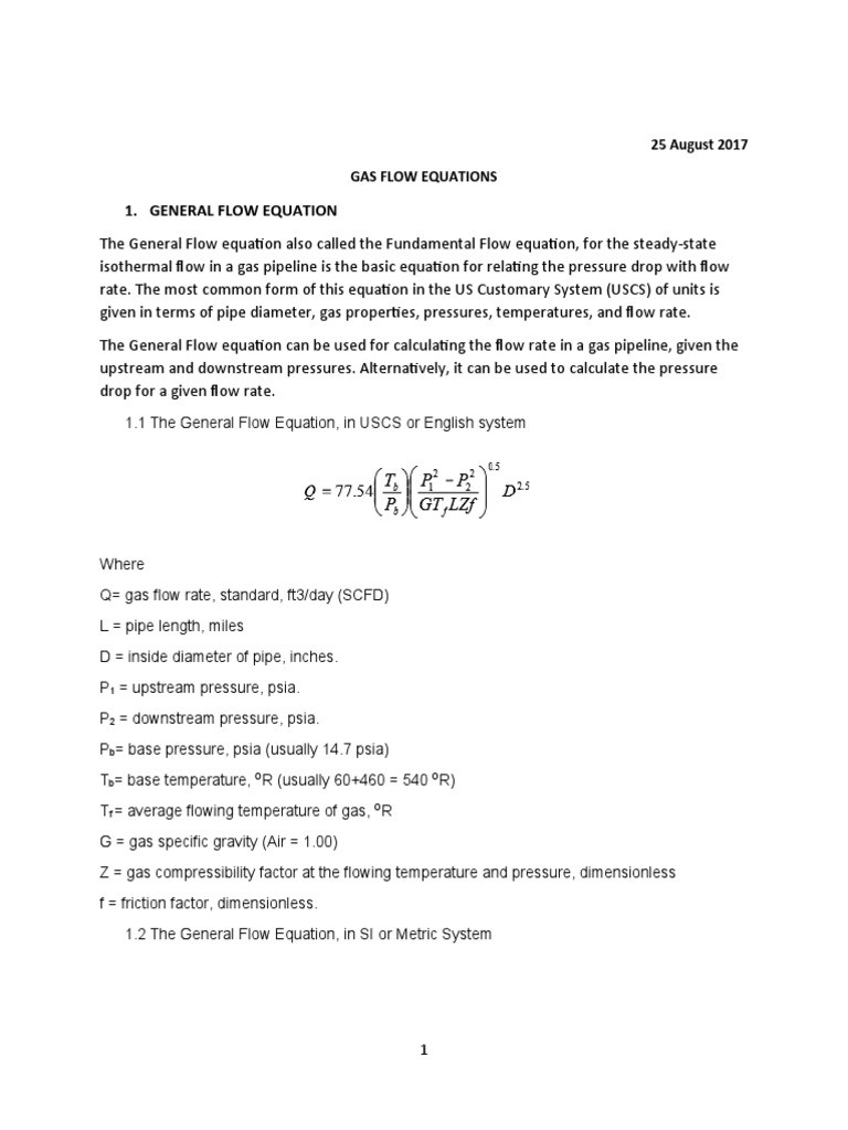 Complete Gas Flow Equations | PDF | Pressure | Fluid Dynamics