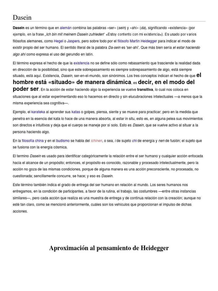 Dasein: Existencia en Heidegger | PDF | Filosofía occidental ...
