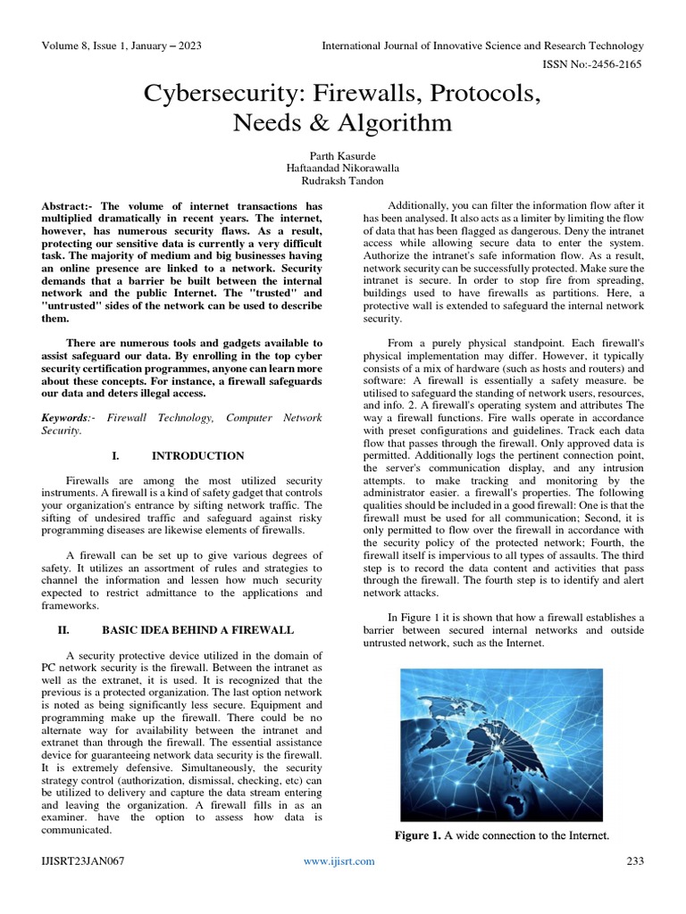 Cybersecurity Firewalls, Protocols, Needs & Algorithm | PDF | Firewall ...
