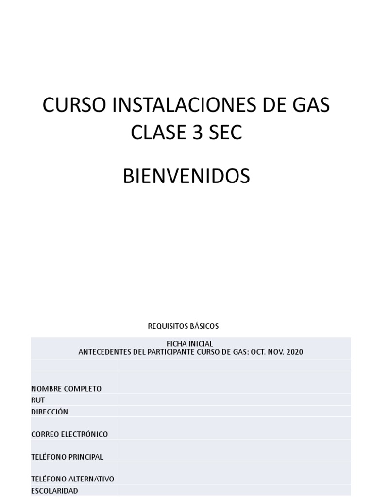 0.1) Clase 1 y 2 Curso Instalaciones de Gas Clase 3 Sec - Nov | PDF | Combustión | Dióxido de ...