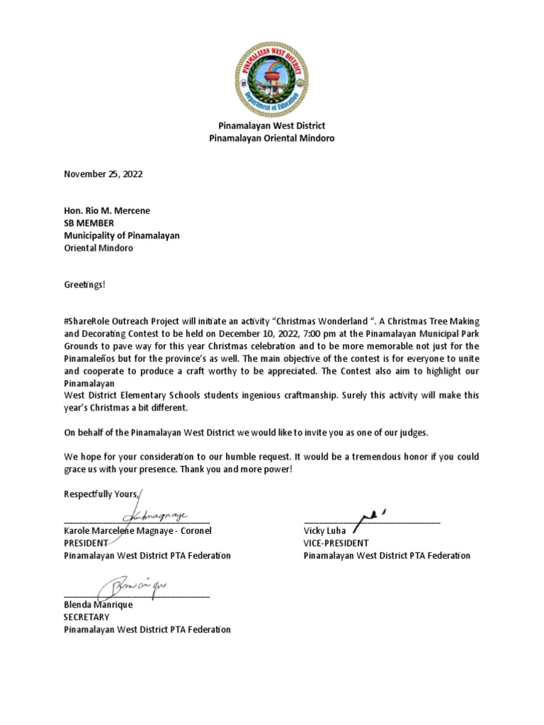 Letter To Judges Christmas Tree Contest | PDF