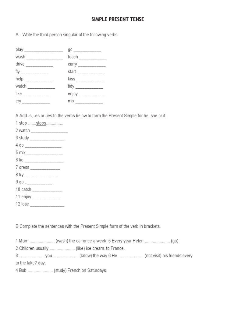 Simple Present Tense Exercises | PDF