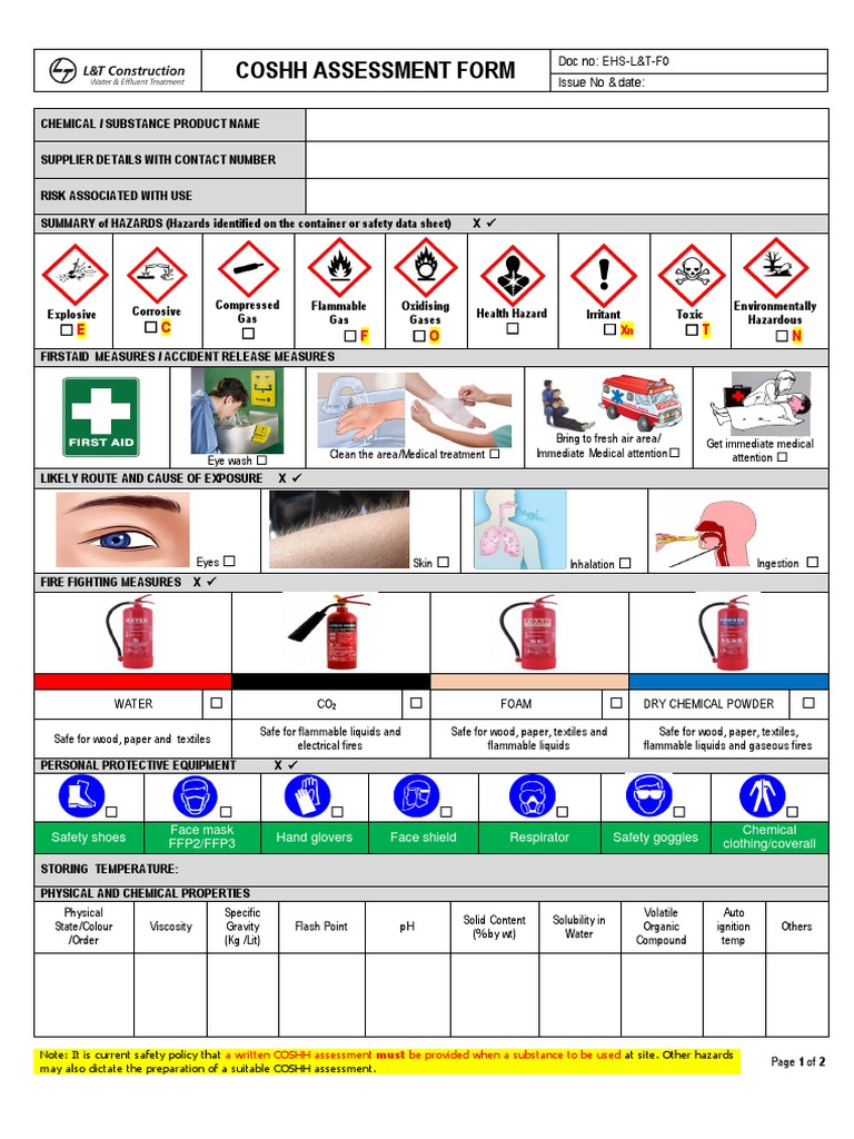 COSHH Assessment Form - Annexure 17 | PDF | Water | Gases