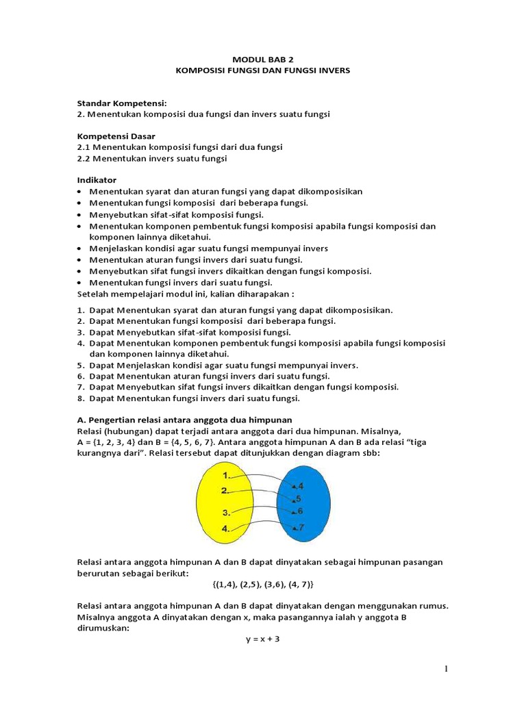 Modul Bab 2 Komposisi Fungsi Dan Fungsi | PDF