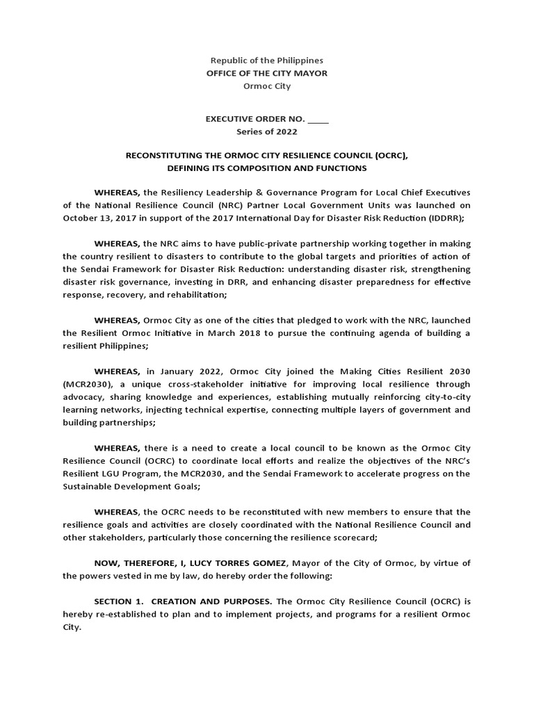 2022 Draft EO For OCRC | PDF | Disaster Risk Reduction | Climate Resilience
