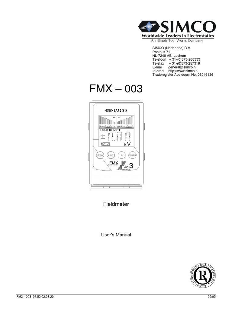 SIMCO FMX003 Field Meter Users | PDF | Voltage | Electrostatics