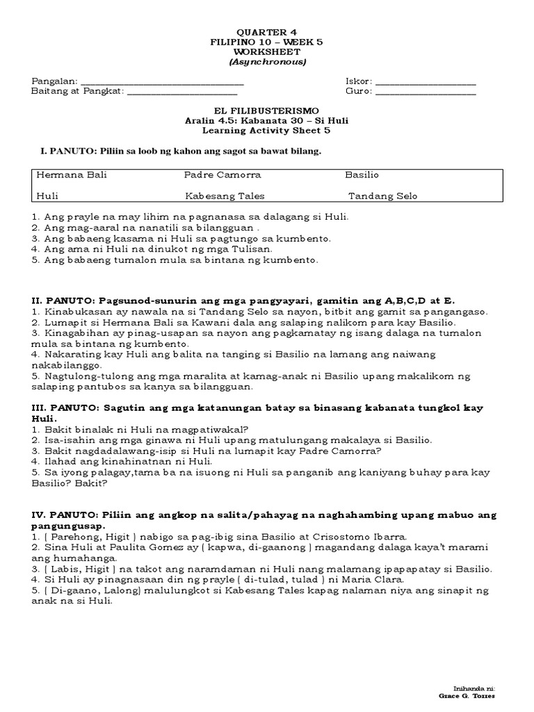 QW5 - Activity Sheet 4.5 - Si Huli | PDF