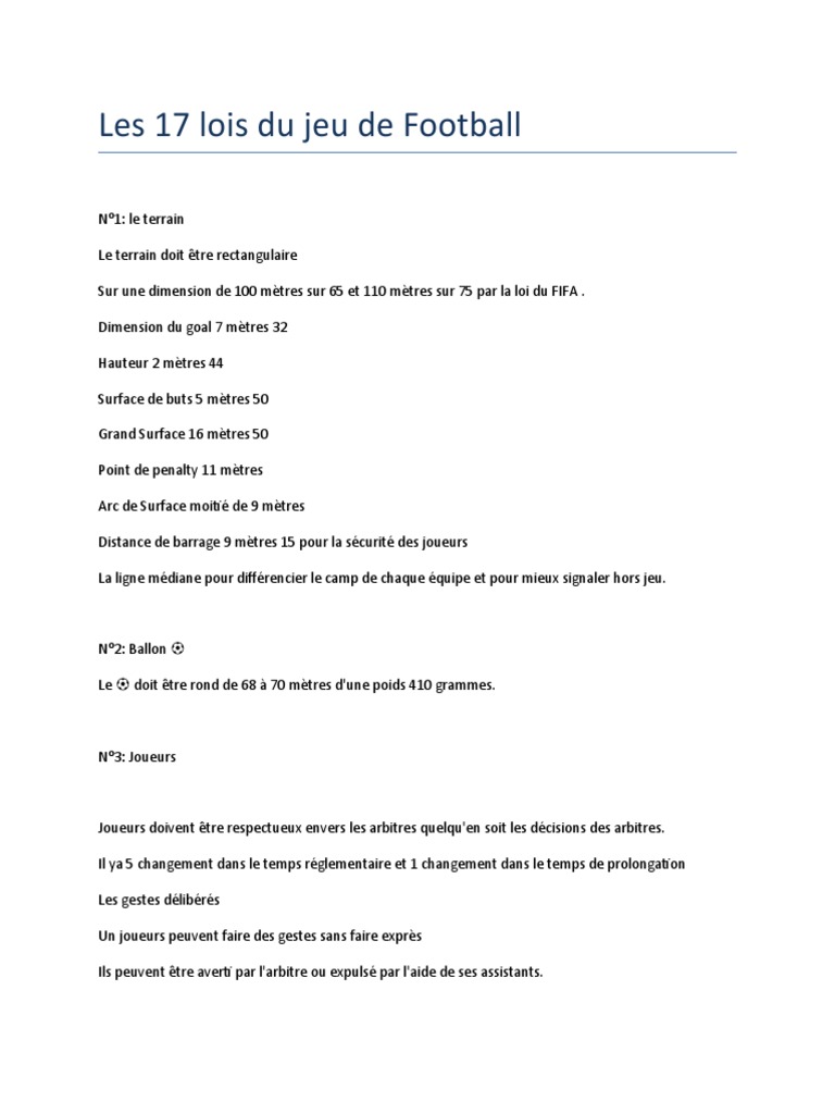 Règles du Football: Terrain, Ballon, Joueurs | PDF