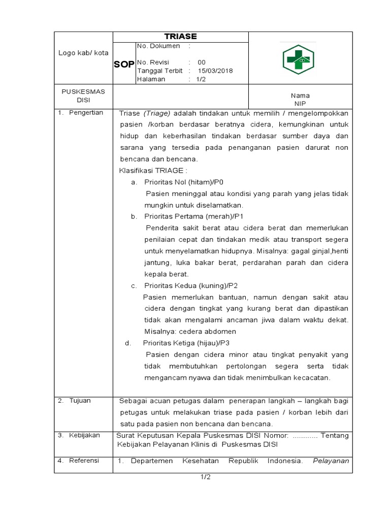 (No.14) 7.2.3.1 Sop Triase | PDF
