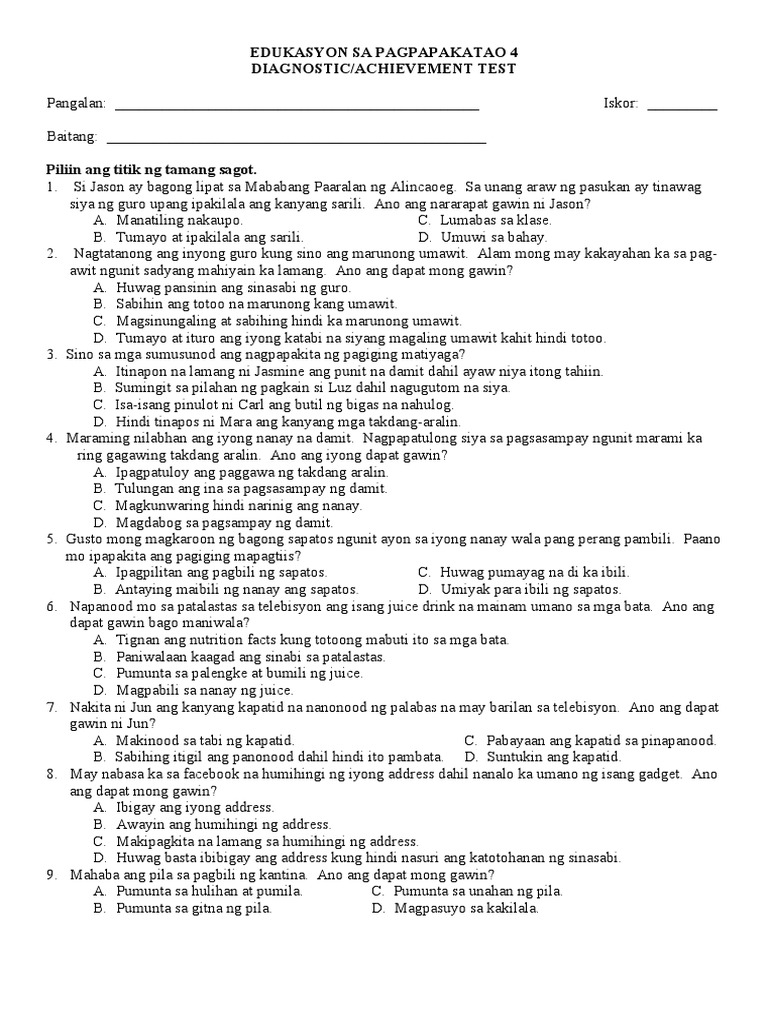Diagnostic Test Esp 4 | PDF
