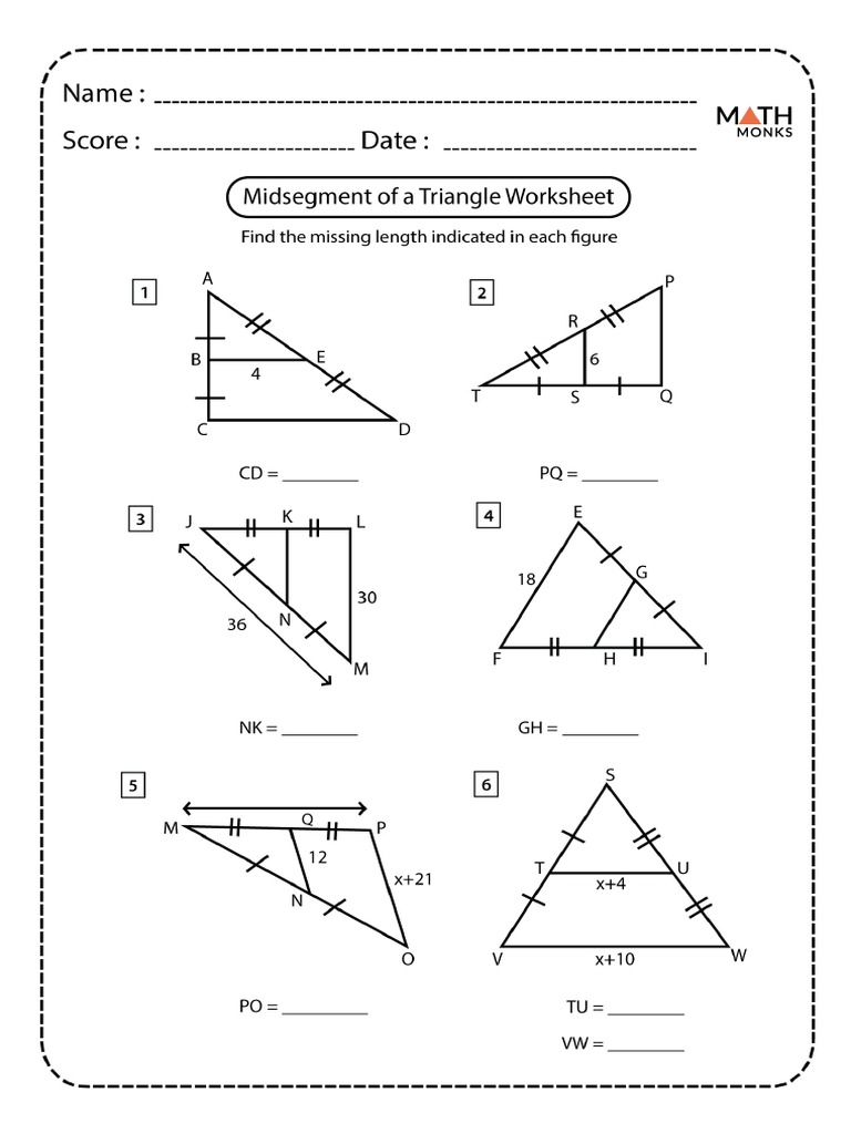 Midsegment of A Triangle Worksheet | PDF