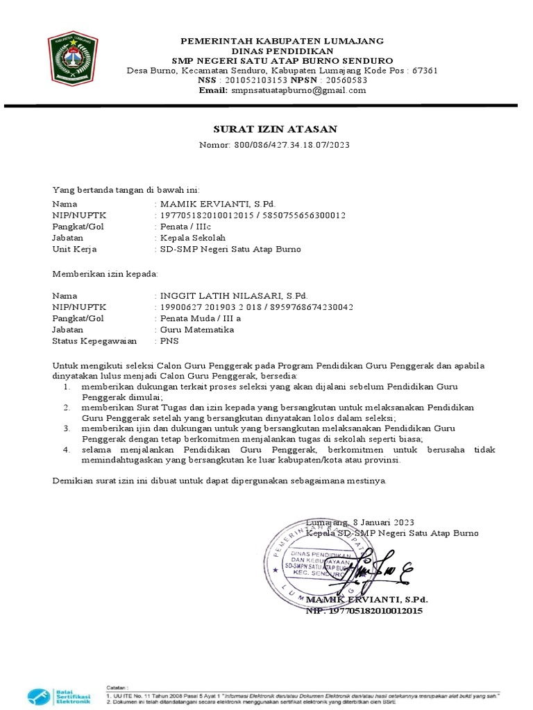 Surat Izin Atasan | PDF