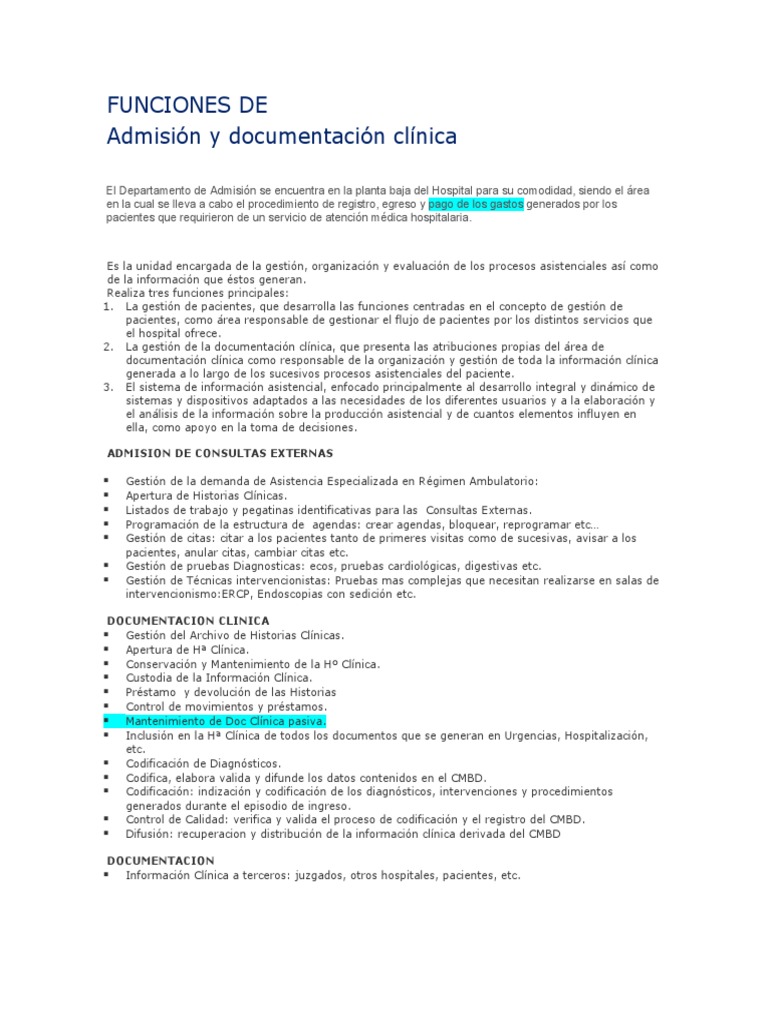 FUNCIONES | PDF | Hospital | Historial médico