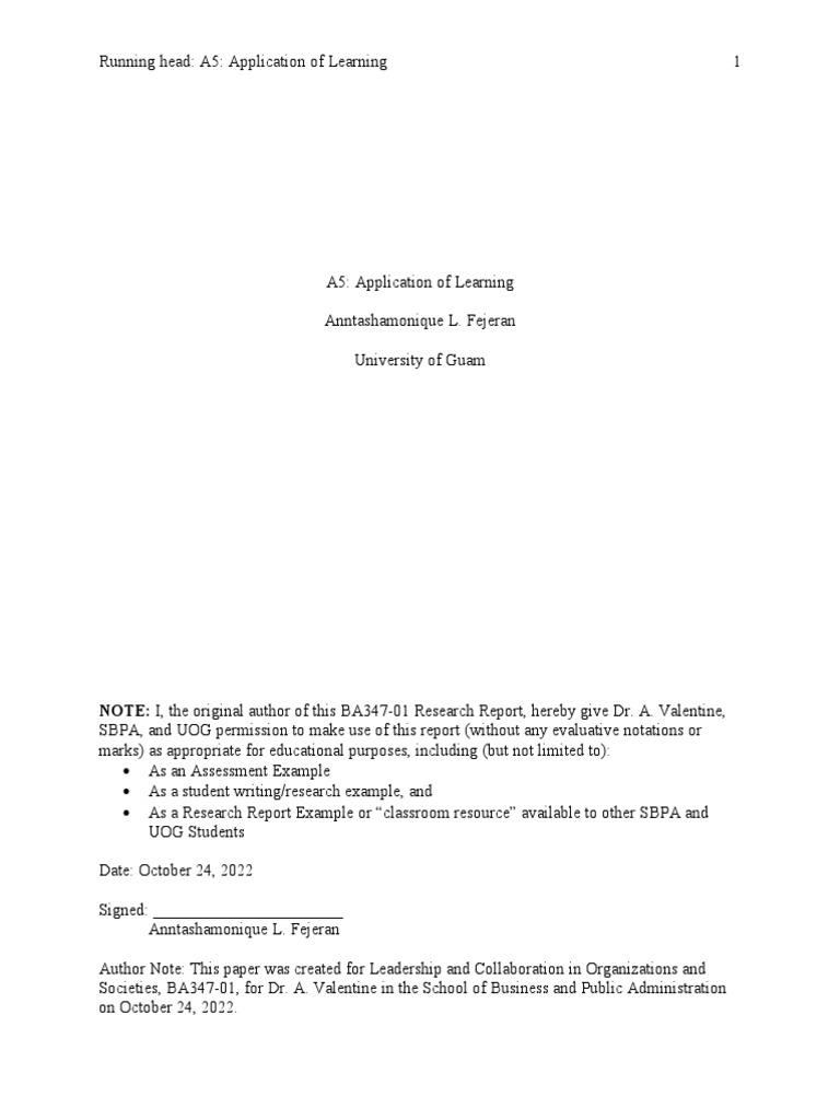 Application of Learning Leadership | PDF | Leadership ...