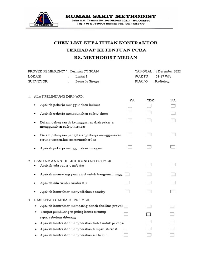 Ceklist Kepatuhan Pembang THD Pcra | PDF