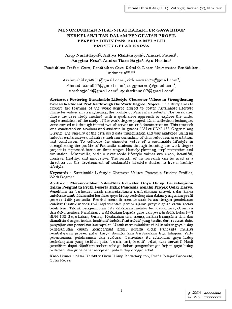 Jurnal - Menumbuhkan Nilai-Nilai Karakter Gaya Hidup Berkelanjutan ...